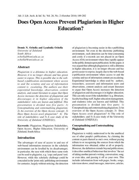 Pdf Does Open Access Prevent Plagiarism In Higher Education