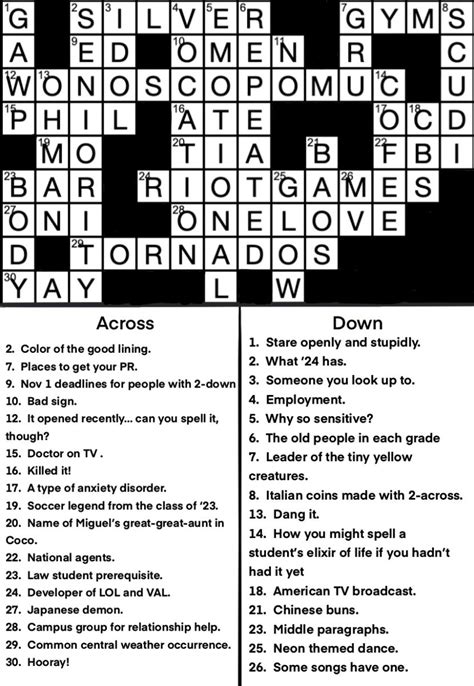 Crossword Answer Key 10324 The Hotchkiss Record