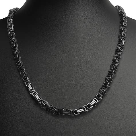 Black Stainless Steel Byzantine Chain Necklace Chn8503 Wholesale