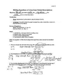 Writing Equation Of Line From Verbal Description Notes By Krista Gurnett