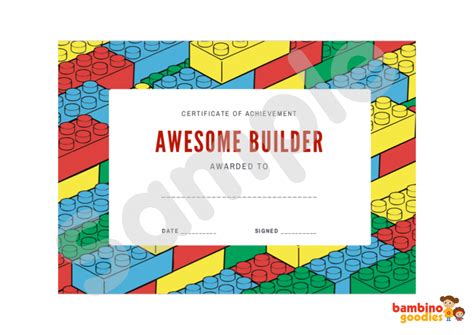 Lego Inspired Awesome Builder Certificates Printable