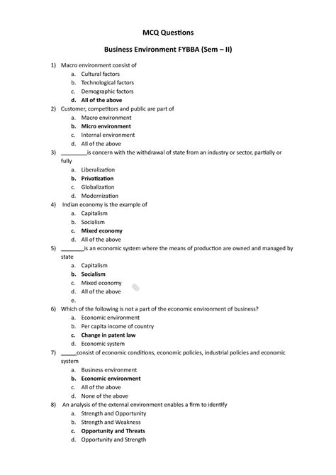 BE MCQ Questions Sem 2 Practice Material MCQ Questions Business