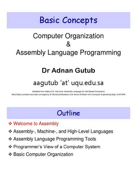 Basic Concepts Computer Organization And Assembly Language Programming