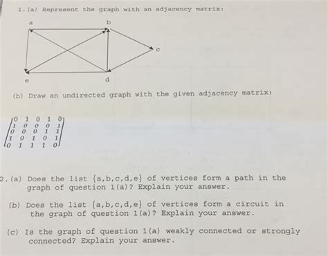 Solved 1 A Represent The Graph With An Adjacency Matrix