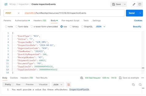 Facing Error Inspection Plan Id Required While Creating The Inspection Event Using Rest Api