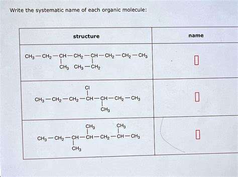 write the systematic name of each organic molecule structure ch3 ch2 ch ch2 ch ch2 ch2 ch3 ch3 ...