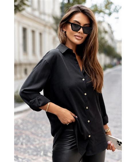 Czarna Koszula Damska Z Mankietem Eleganckie Koszule Online