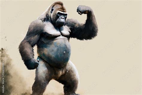 Silverback Gorilla Showing Muscles Generative Ai Stock Illustration