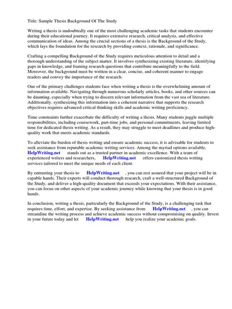 Sample Thesis Background Of The Study Pdf Thesis Essays