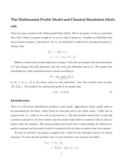 The Multinomial Probit Model And Classical Simulation Methods