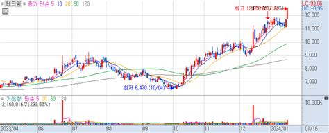 테크윙 주가 전망 관련 차트 핵심 장중 분석 240116 Stockarena