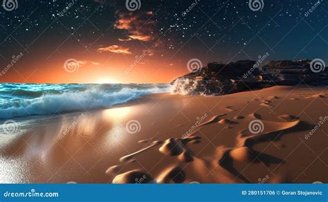Waves On A Sandy Beach In MacOS Wallpaper Stock Illustration