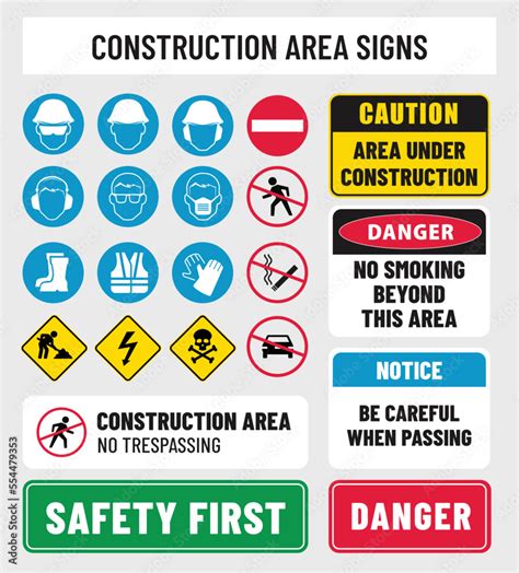 Construction Area Warning Print Ready Sign Mega Set Stock Vector Adobe Stock