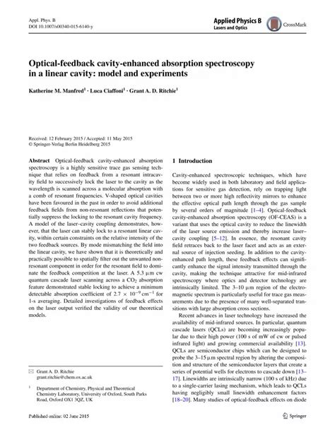 Pdf Optical Feedback Cavity Enhanced Absorption Spectroscopy In A