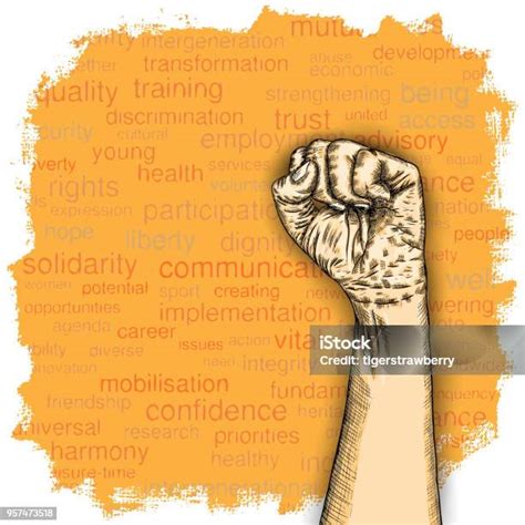 그런 지 배경 텍스트 위한 공간에 쥔된 주먹으로 손을 발생합니다 잉크 스타일 포스터입니다 항의 반란 반란 힘 자유 혁명의 개념 벡터입니다 Referendum에 대한 스톡