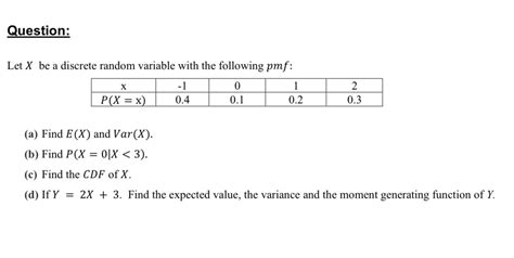 solved let x be a discrete random variable with the