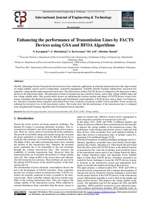 pdf enhancing the performance of transmission lines by facts devices using gsa and bfoa algorithms