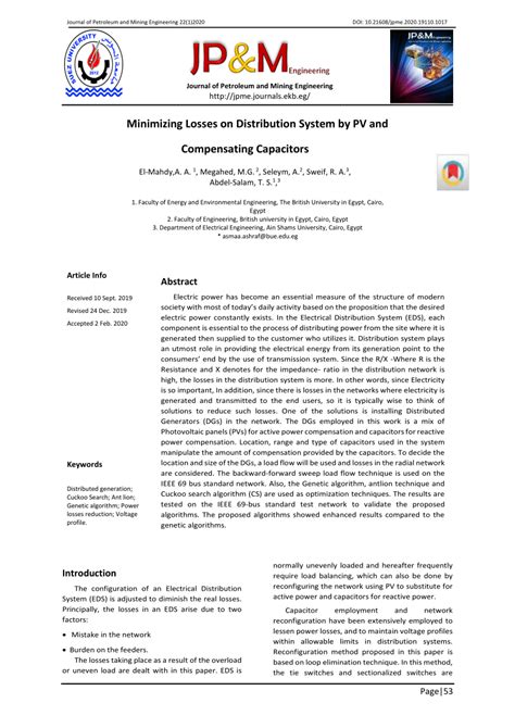 Pdf Minimizing Losses On Distribution System By Pv And Compensating Capacitors