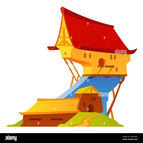 House On The Cliff Modern Flat Design Style Single Isolated Image