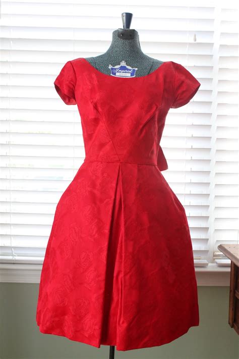 Early 1960s Red Rose Brocade Cocktail Dress Etsy