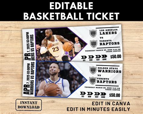 Editable Basketball Tickets Sports Tickets Basketball Surprise Ticket
