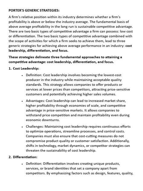 Porters Generic Strategies Pdf Competitive Advantage Strategic