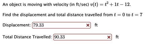 Solved An Object Is Moving With Velocity In Ft Sec