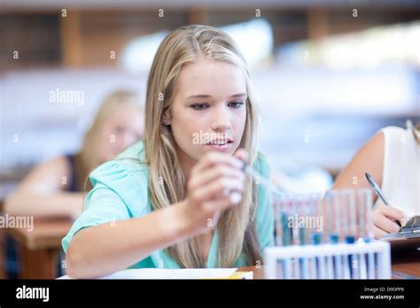 School Girls Enjoying Science Lesson Stock Photo Alamy