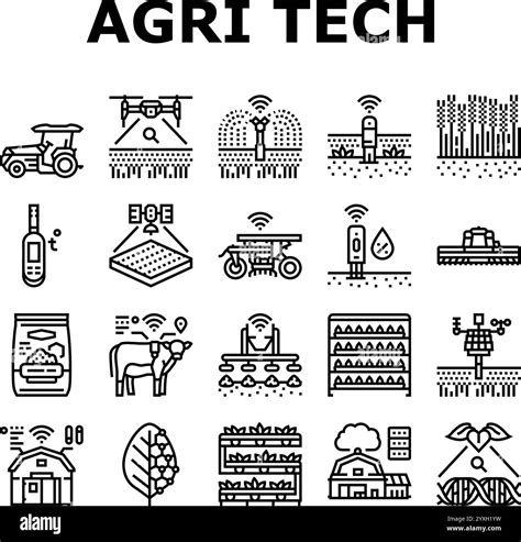 Agri Tech Precision Drones Iot Icons Set Vector Stock Vector Image And Art Alamy