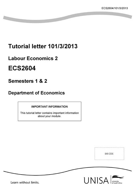 Ecs2604 Tutorial Letter Ecs26041013 Tutorial Letter 1013 Labour