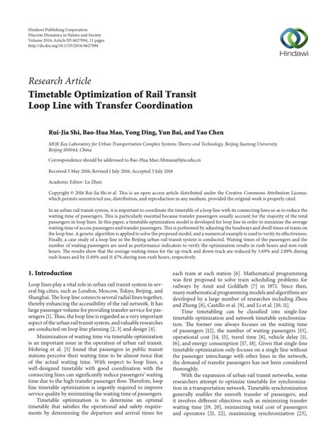 Download Pdf Timetable Optimization Of Rail Transit Loop Line With Transfer Coordination