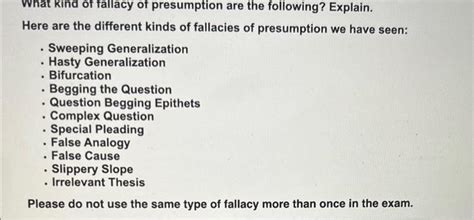 What Kind Of Fallacy Of Presumption Are The Chegg Com