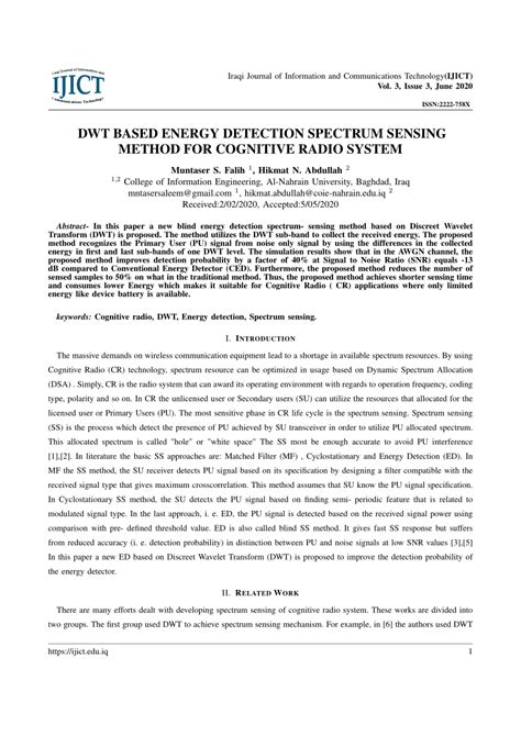 Pdf Dwt Based Energy Detection Spectrum Sensing Method For Cognitive