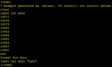 如何使用dataex产生范例数据stata