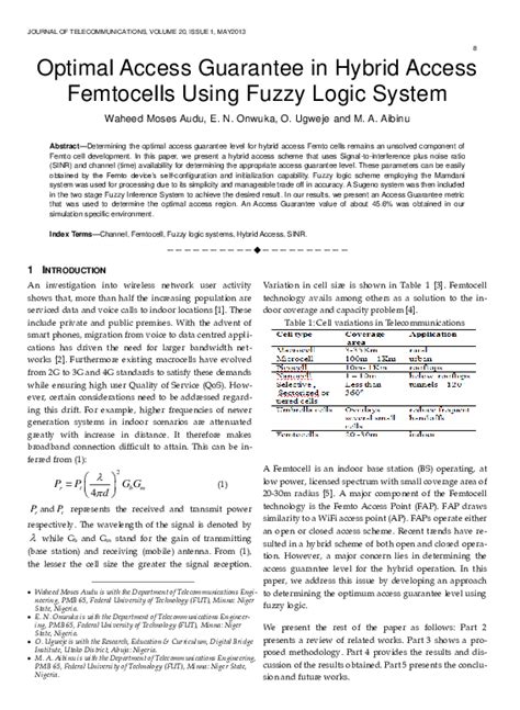 Pdf Optimal Access Guarantee In Hybrid Access Femtocells Using Fuzzy