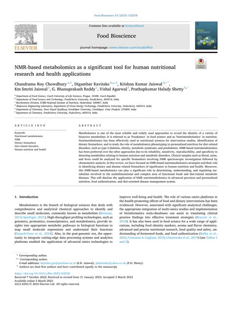 Pdf Nmr Based Metabolomics As A Significant Tool For Human