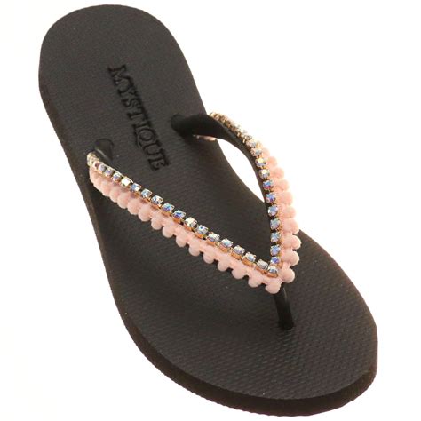 Womens Beachy Rhinestone Beaded Flip Flops Mystique Sandals