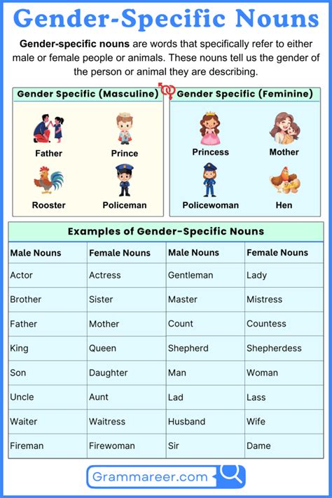 Gender Specific Nouns In English With Examples Grammareer