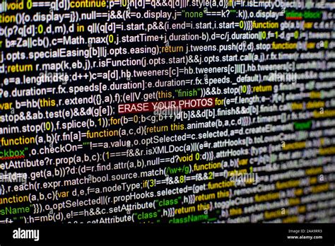 Macro Photo Of Computer Screen With Program Source Code And Highlighted Erase Your Photos