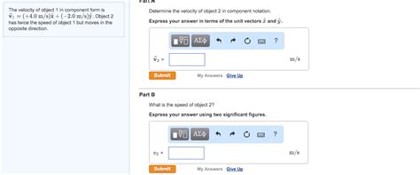 Solved The Velocity Of Object In Component From Is V Chegg Com