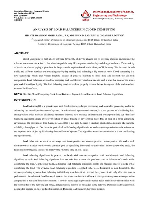 Pdf Analysis Of Load Balancers In Cloud Computing