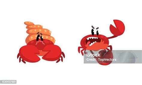 재미있는 게 캐릭터 세트 다른 감정 만화 벡터 일러스트와 놀이 바다 생물 갈고리 발톱에 대한 스톡 벡터 아트 및 기타 이미지 갈고리 발톱 갑각류 귀여운 Istock