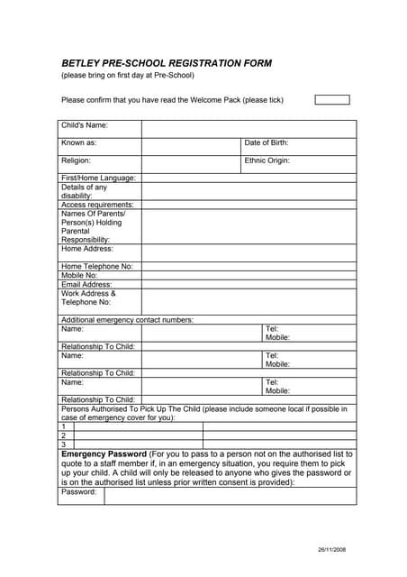 Preschool Program Release Form
