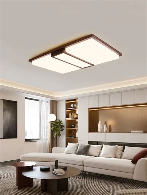 客厅灯现代简约复古大气长方形胡桃木色高级感极简中古卧室吸顶灯 淘宝网 花瓣网