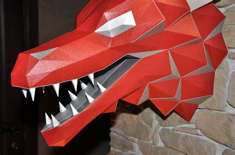 3d Dragon Head Papercraft Origami Pdf Diy Kit For Adults Etsy