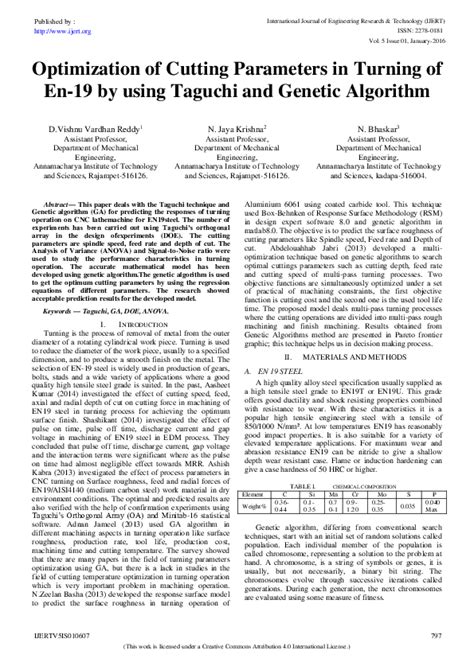 Pdf Ijert Optimization Of Cutting Parameters In Turning Of En 19 By