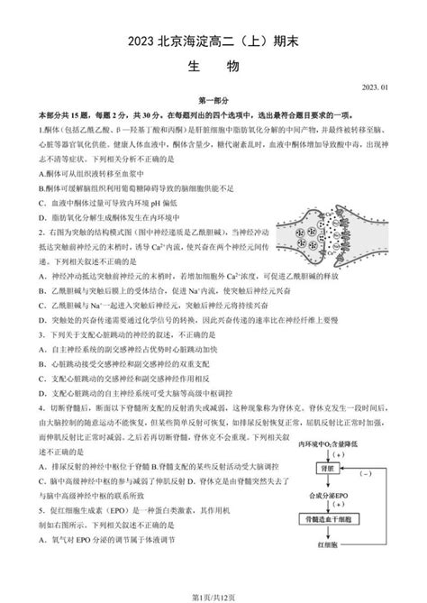 北京市海淀区 2022—2023 学年度高二第一学期期末生物试题及答案 教习网试卷下载