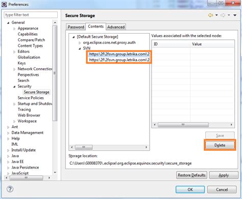Java — Eclipse Svnリポジトリでユーザーを変更するには？