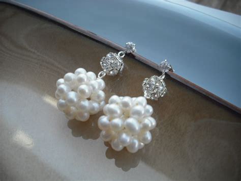 Pearlcluster Bridal Earrings Rhinestone Crystal And A Grade Pearl