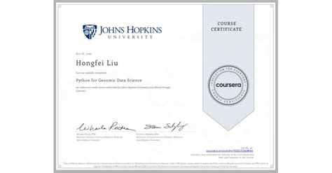 Hongfei Liu On Linkedin Completion Certificate For Python For Genomic Data Science